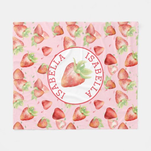 Personalized Watercolor Strawberry Name Fleece Blanket | Zazzle