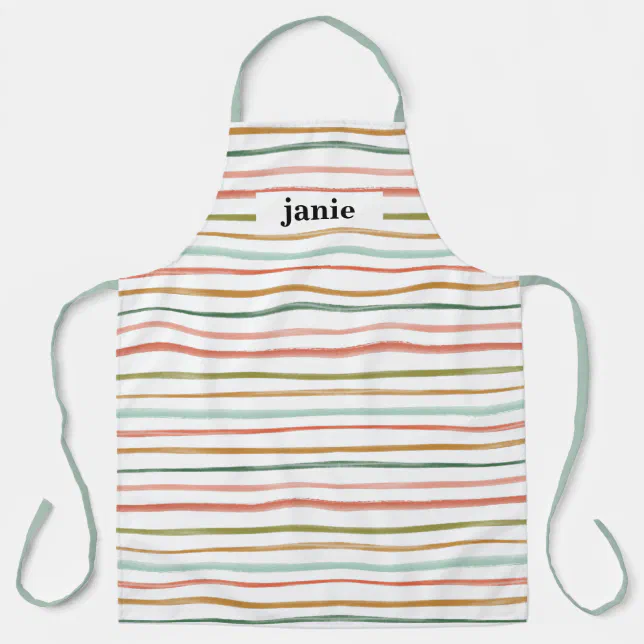 Personalized Watercolor Stripe Apron | Zazzle