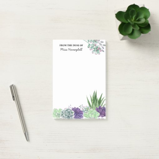 Personalized Watercolor Succulent Plant Post-it Notes | Zazzle
