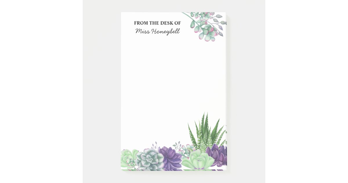 Personalized Watercolor Succulent Plant Post-it Notes | Zazzle
