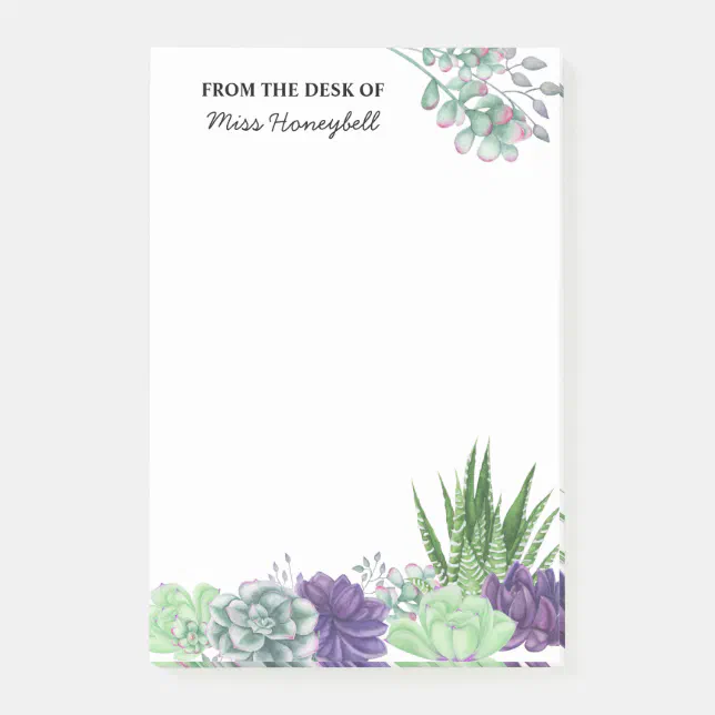 Personalized Watercolor Succulent Plant Post-it Notes | Zazzle