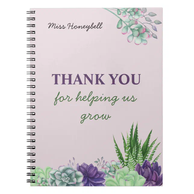 Personalized Watercolor Succulent Teacher Notebook | Zazzle