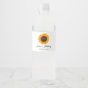 Personalized Watercolor Sunflower Fall Wedding Water Bottle Label | Zazzle