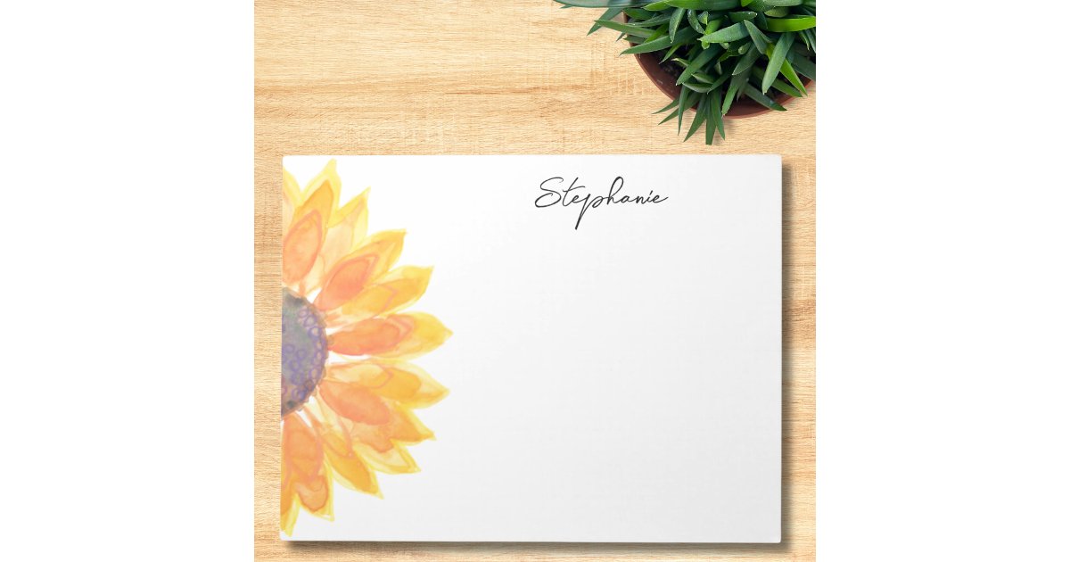 Personalized Watercolor Sunflower Notepad | Zazzle