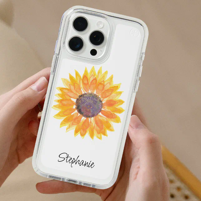 Personalized Watercolor Sunflower Speck iPhone Case | Zazzle