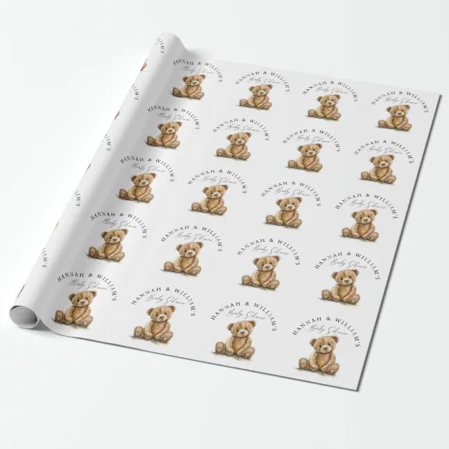 Personalized Watercolor Teddy Bear Baby Shower Wrapping Paper | Zazzle