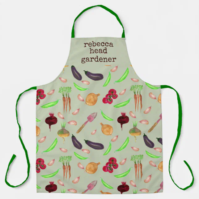 Personalized Watercolor Vegetable Pattern Apron | Zazzle