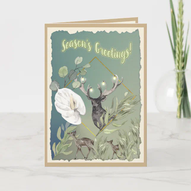 Personalized Watercolor Woodland Season Greetings Holiday Card | Zazzle