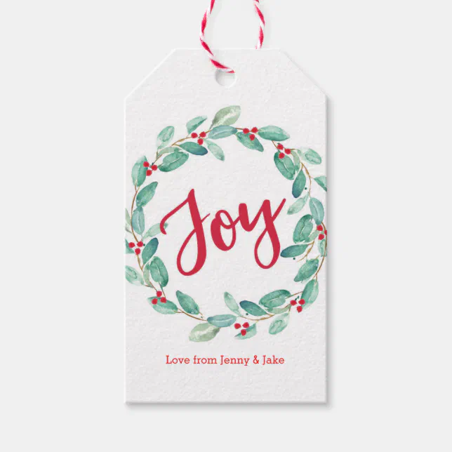 Personalized watercolor wreath Christmas gift tags | Zazzle