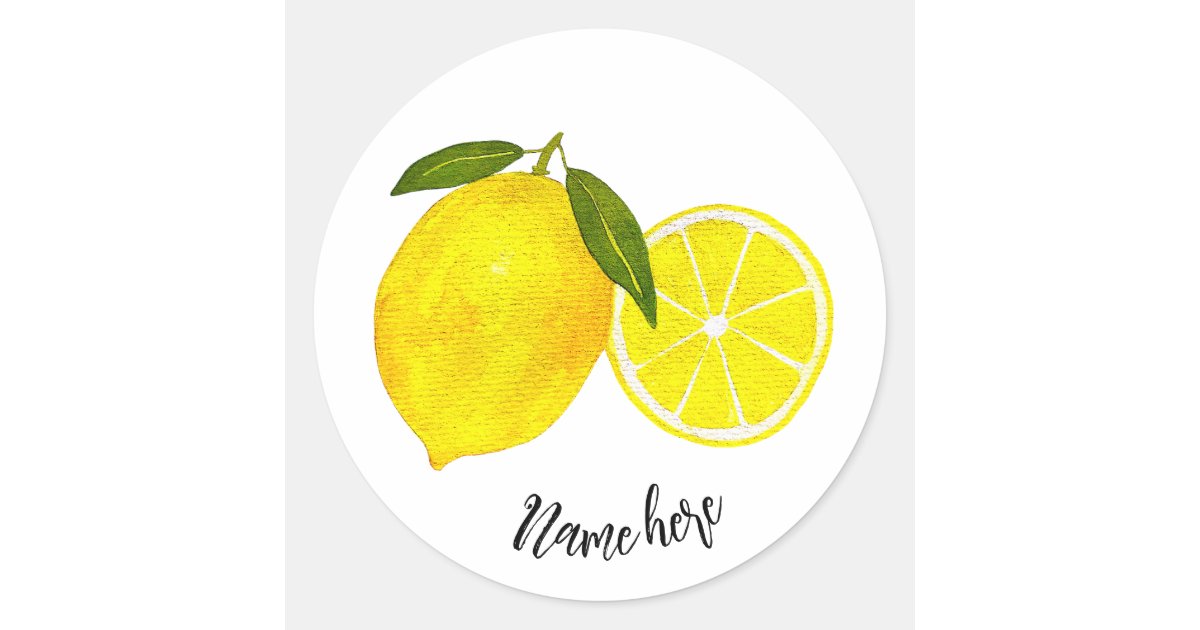 Personalized Watercolor Yellow Lemons Classic Round Sticker | Zazzle