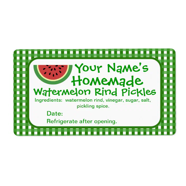 Personalized Watermelon Pickle Jar Labels Template | Zazzle