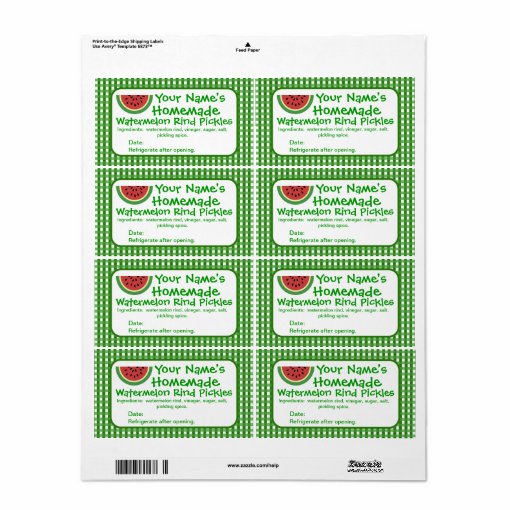 Personalized Watermelon Pickle Jar Labels Template | Zazzle