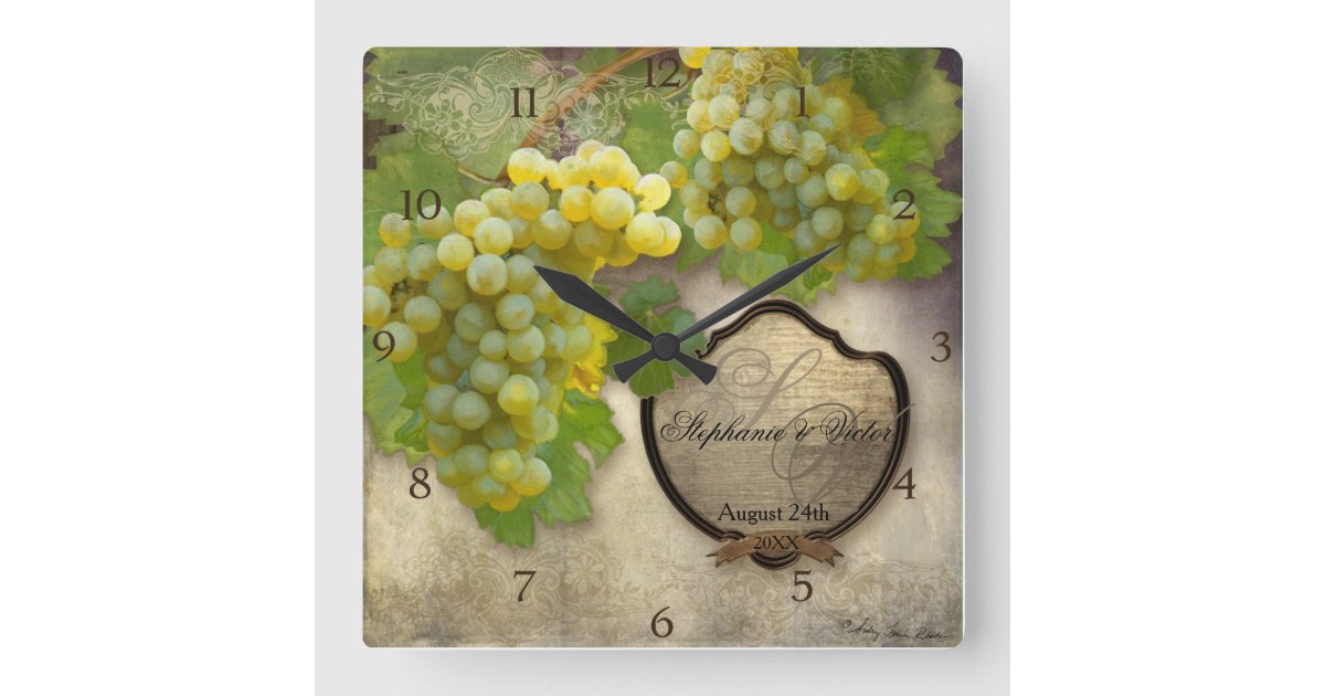 Personalized Wedding Anniversary Vineyard Decor Square Wall Clock | Zazzle