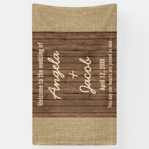 Personalized Wedding Banner Rustic Burlap Wood | Zazzle