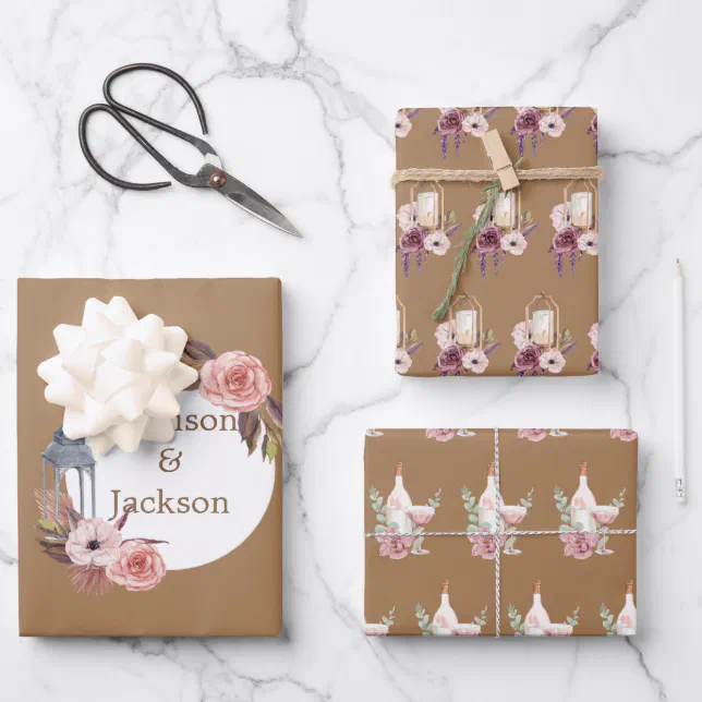 Personalized Wedding Ceremony Wreath Watercolor Wrapping Paper Sheets ...