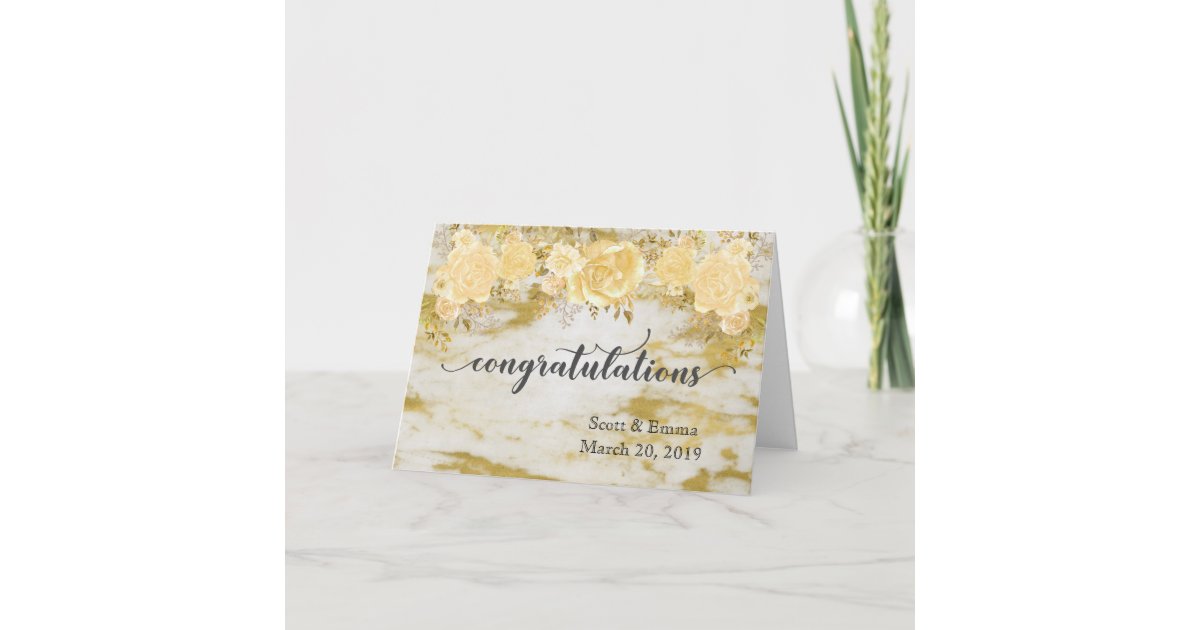 Personalized Wedding Congratulations Gold Floral Card | Zazzle