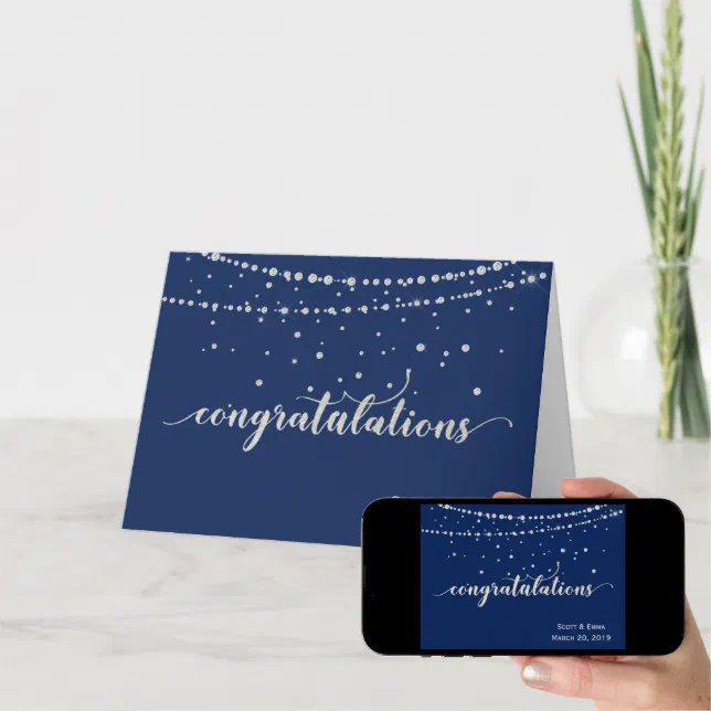Personalized Wedding Congratulations Navy Silver Card | Zazzle