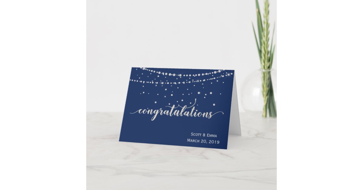 Personalized Wedding Congratulations Navy Silver Card | Zazzle