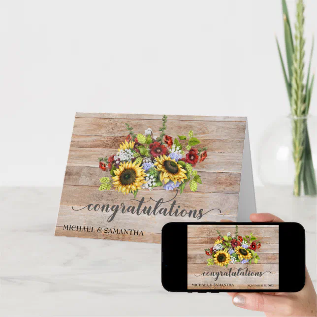 Personalized Wedding Congratulations Sunflower Card | Zazzle