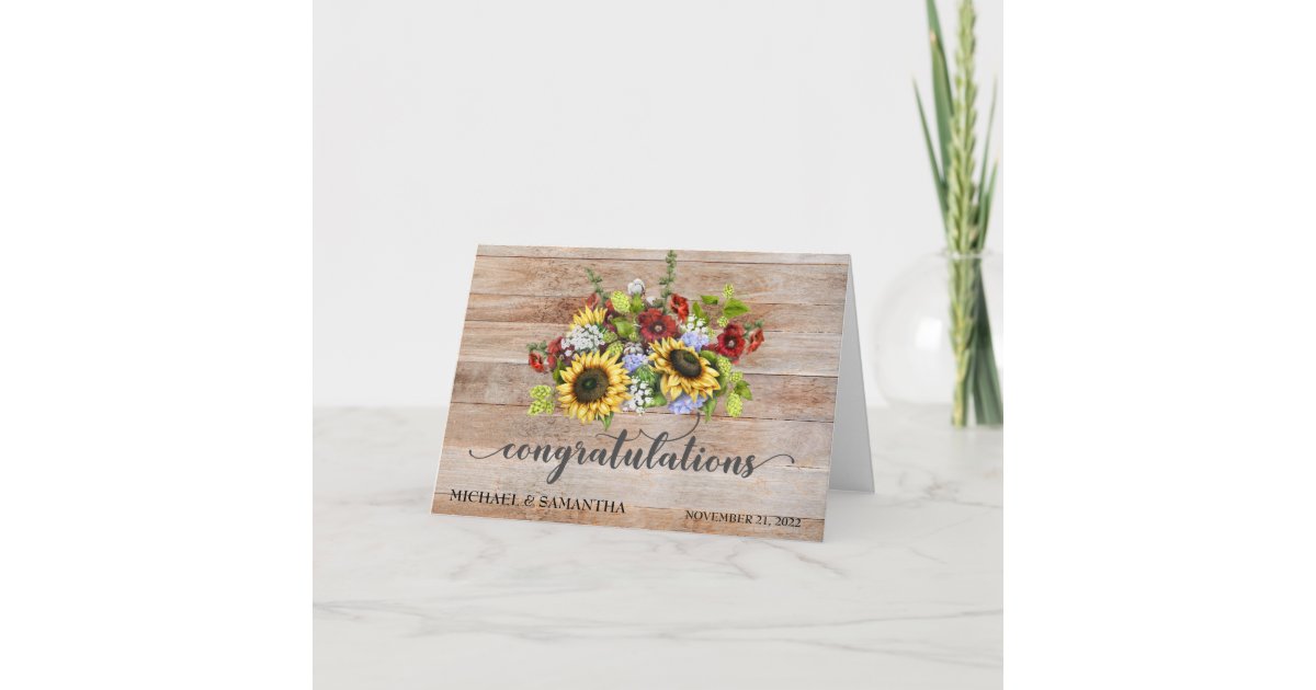 Personalized Wedding Congratulations Sunflower Card | Zazzle