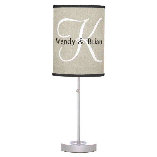 Personalized Wedding Couple Monogram Rustic Linen Table Lamp | Zazzle