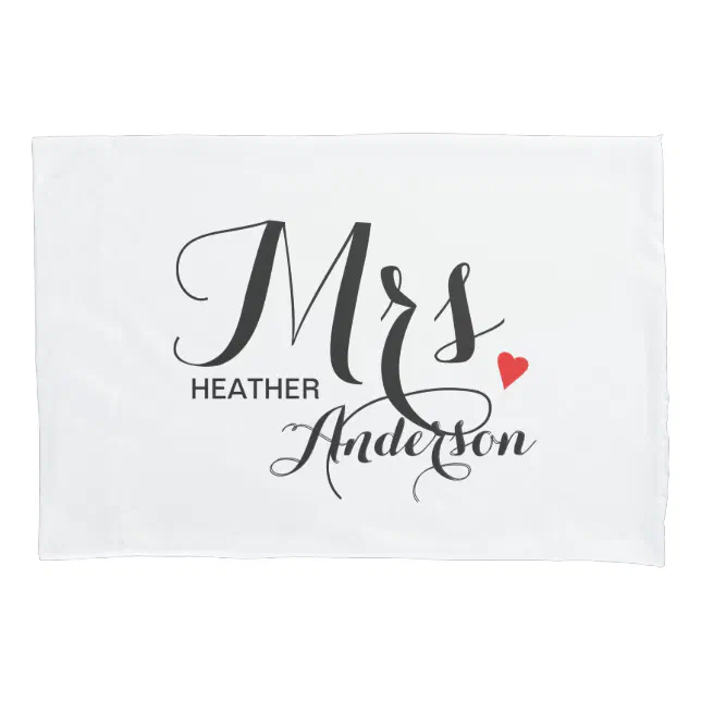 Personalized Wedding Couple - Mrs. with Heart Pillow Case | Zazzle