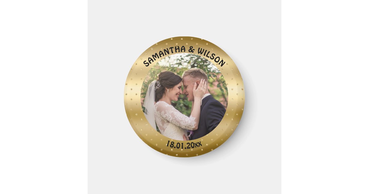 Personalized Wedding Favor | Gold |Photo Magnet | Zazzle