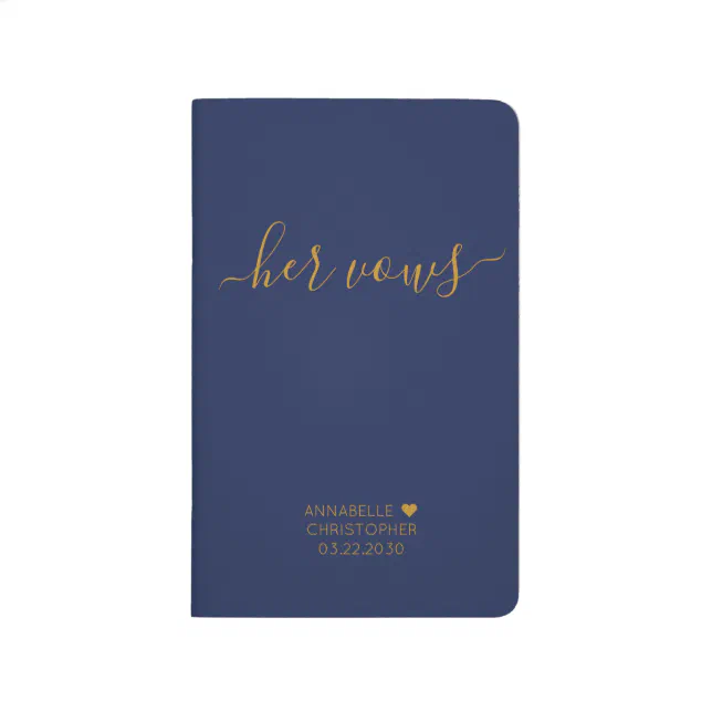 Personalized Wedding Her Vows Book Navy Blue Gold | Zazzle