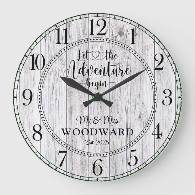 Personalized Wedding Newlyweds Adventure Begins Large Clock | Zazzle