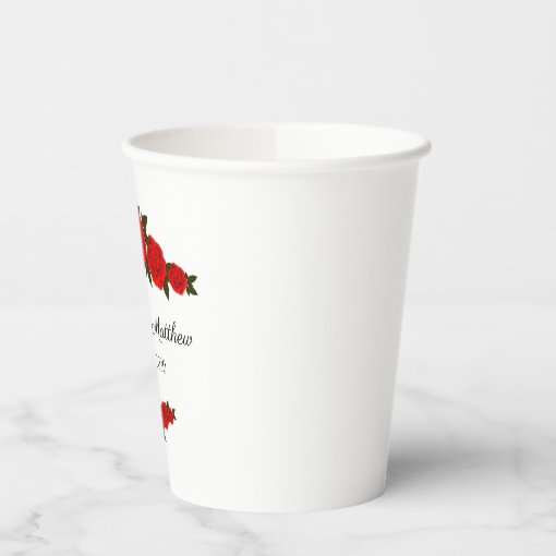 Personalized Wedding Paper Cups with Red Roses | Zazzle