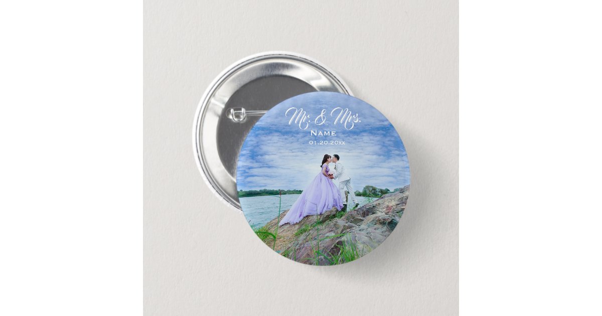 Personalized Wedding Photo Button | Zazzle
