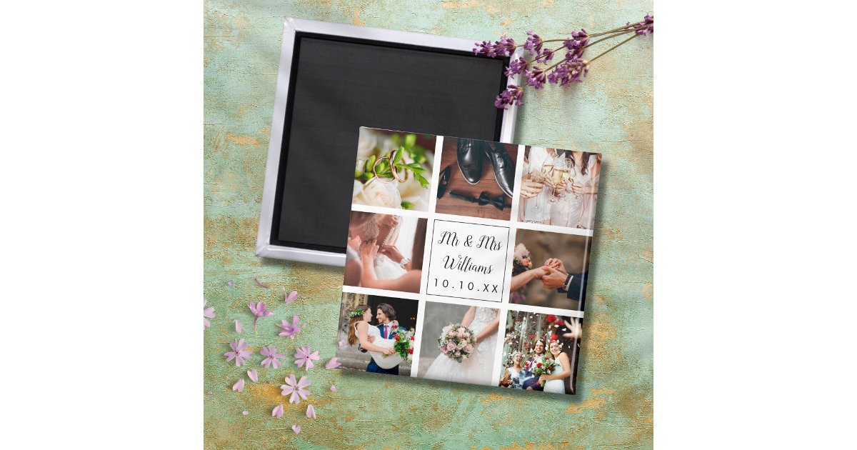 Personalized Wedding Photo Collage Magnet | Zazzle