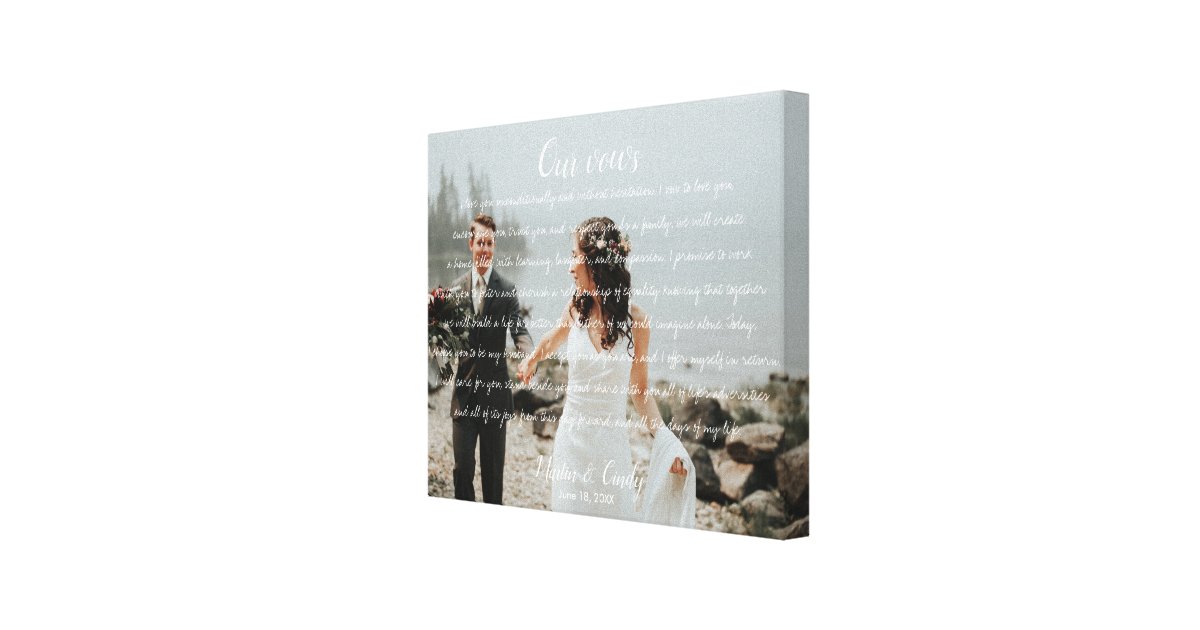 Personalized Wedding Photo & Vows Canvas Print | Zazzle