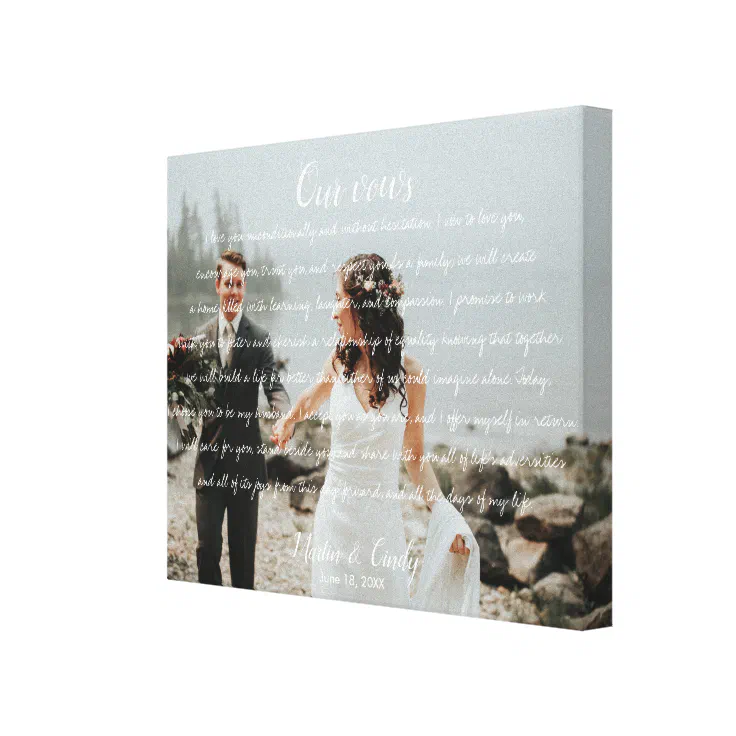 Personalized Wedding Photo & Vows Canvas Print | Zazzle