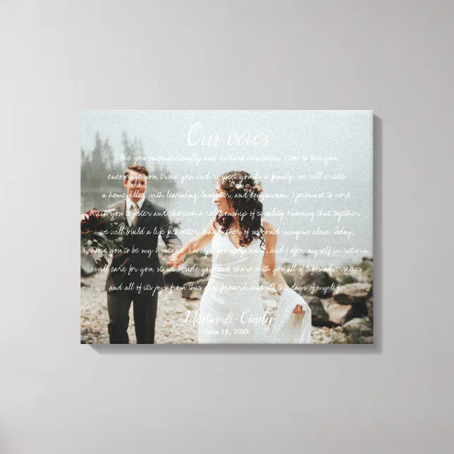 Personalized Wedding Photo & Vows Canvas Print | Zazzle