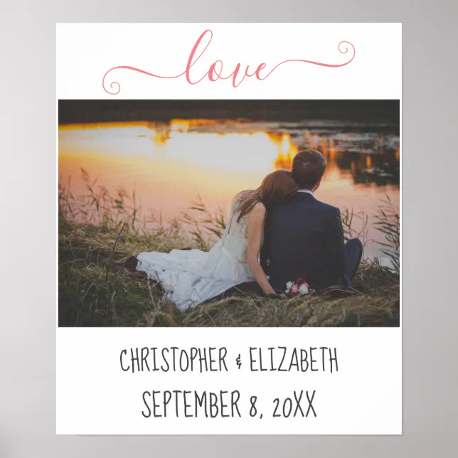 Personalized Wedding Photo with Names and Date Poster | Zazzle