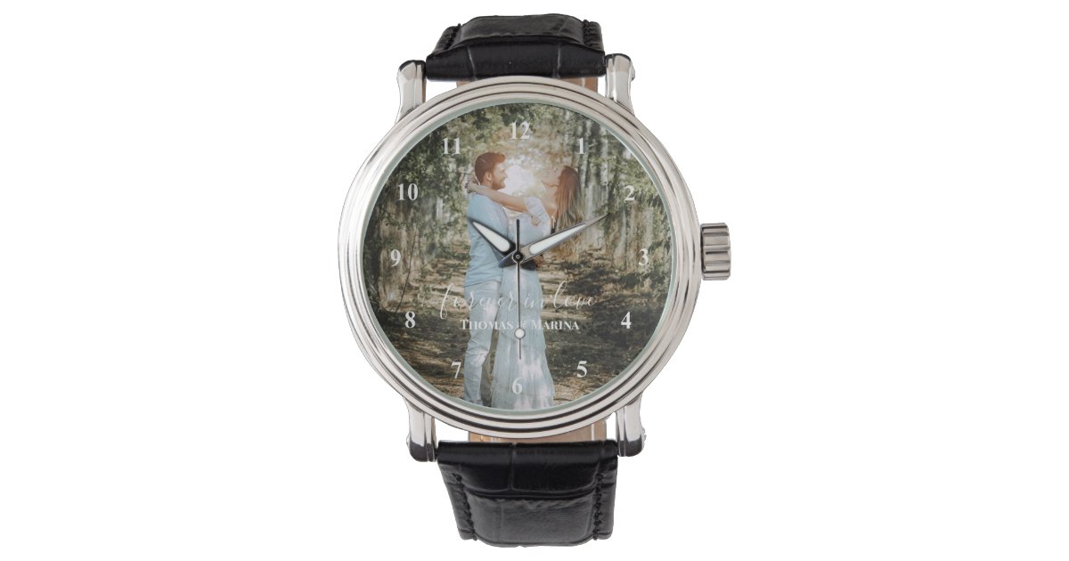 Personalized Wedding Portrait Modern Calligraphy Watch | Zazzle