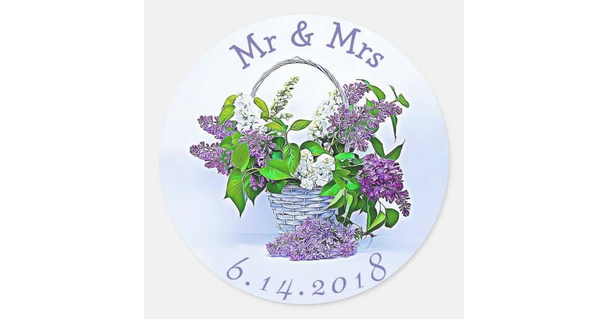 Personalized Wedding Stickers Purple Lilacs | Zazzle