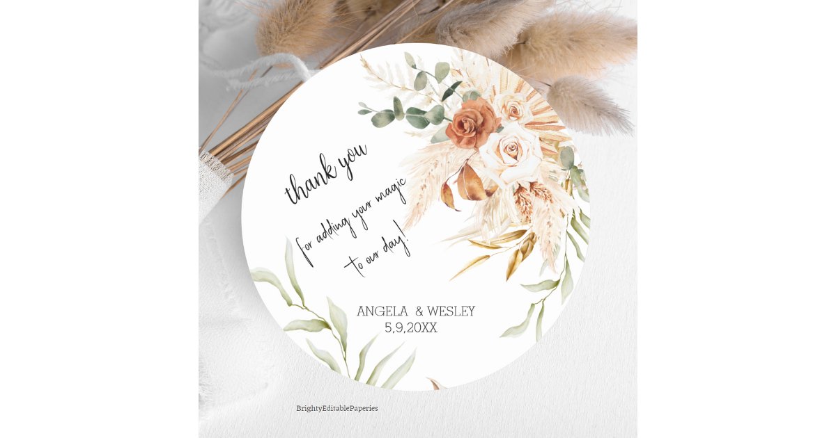 Personalized Wedding Thank You Round Sticker | Zazzle