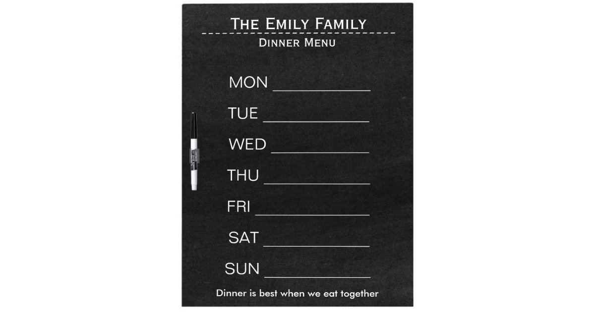 Personalized Weekly Dinner Menu Black Chalkboard Dry Erase Board | Zazzle