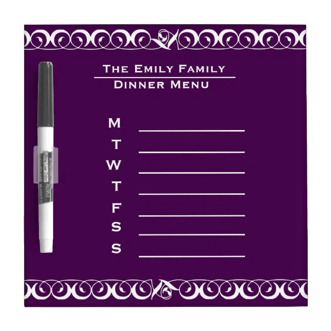 Personalized Weekly Dinner Menu Dry Erase Board | Zazzle