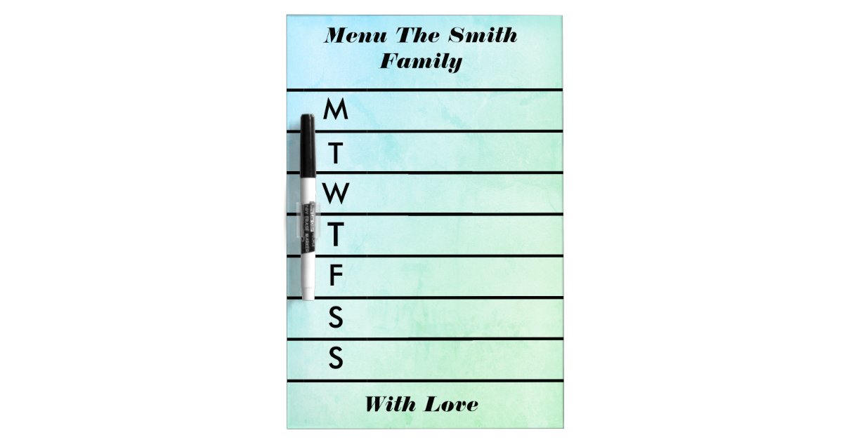 Personalized Weekly Dinner Menu Dry Erase Board | Zazzle