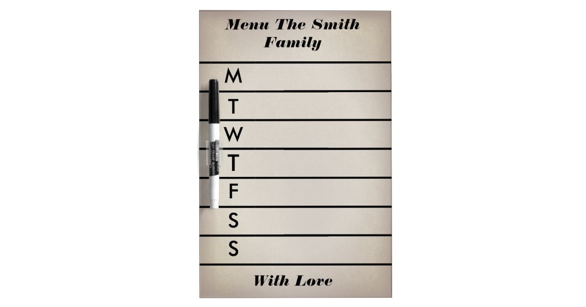 Personalized Weekly Dinner Menu Dry Erase Board | Zazzle