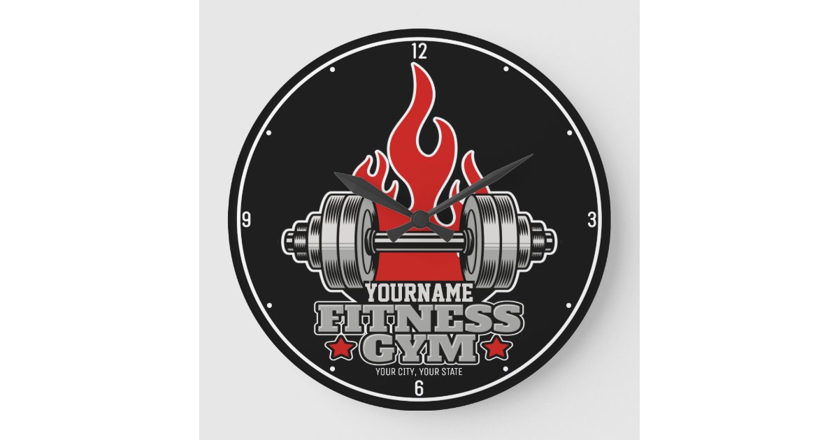 Personalized Weight Lifting Dumbbell Fitness Gym Large Clock | Zazzle