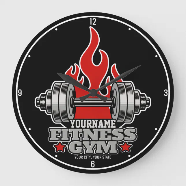 Personalized Weight Lifting Dumbbell Fitness Gym Large Clock | Zazzle