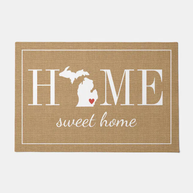 Personalized Welcome Home Michigan Jute Doormat | Zazzle