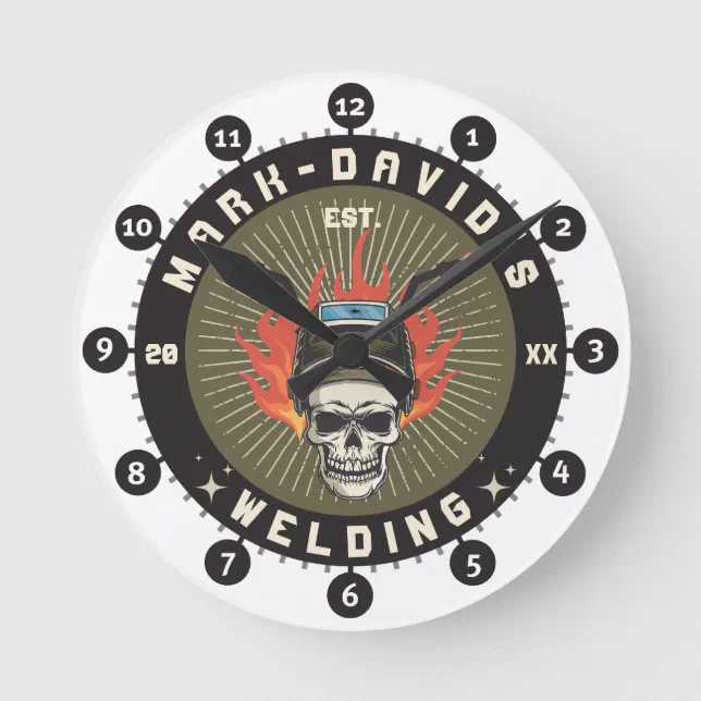Personalized Welder Metal Worker Welding Workshop Round Clock | Zazzle