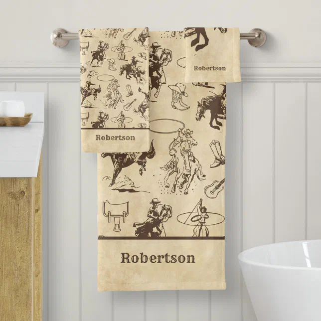Personalized Western Horses Rodeo Cowboy Bath Towel Set | Zazzle