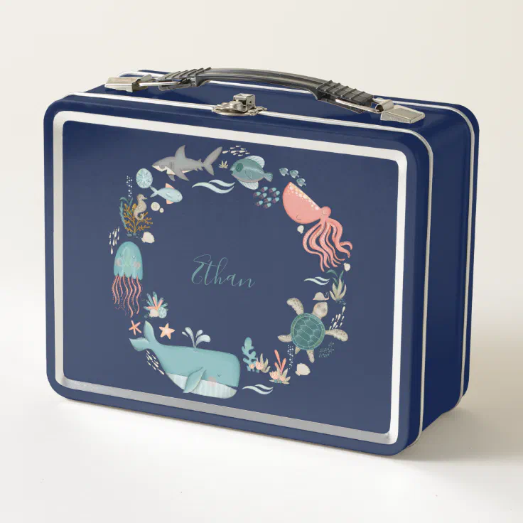 Personalized Whale Under the Sea Watercolor Name Metal Lunch Box | Zazzle
