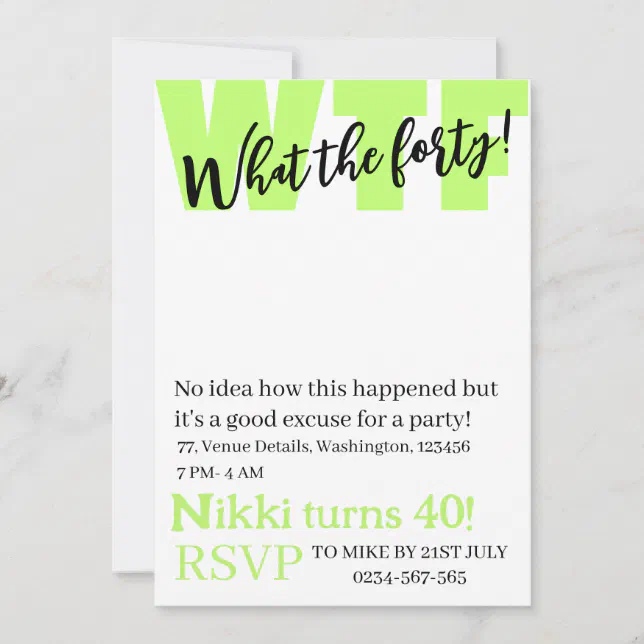 Personalized What the forty 40th funny birthday Invitation | Zazzle